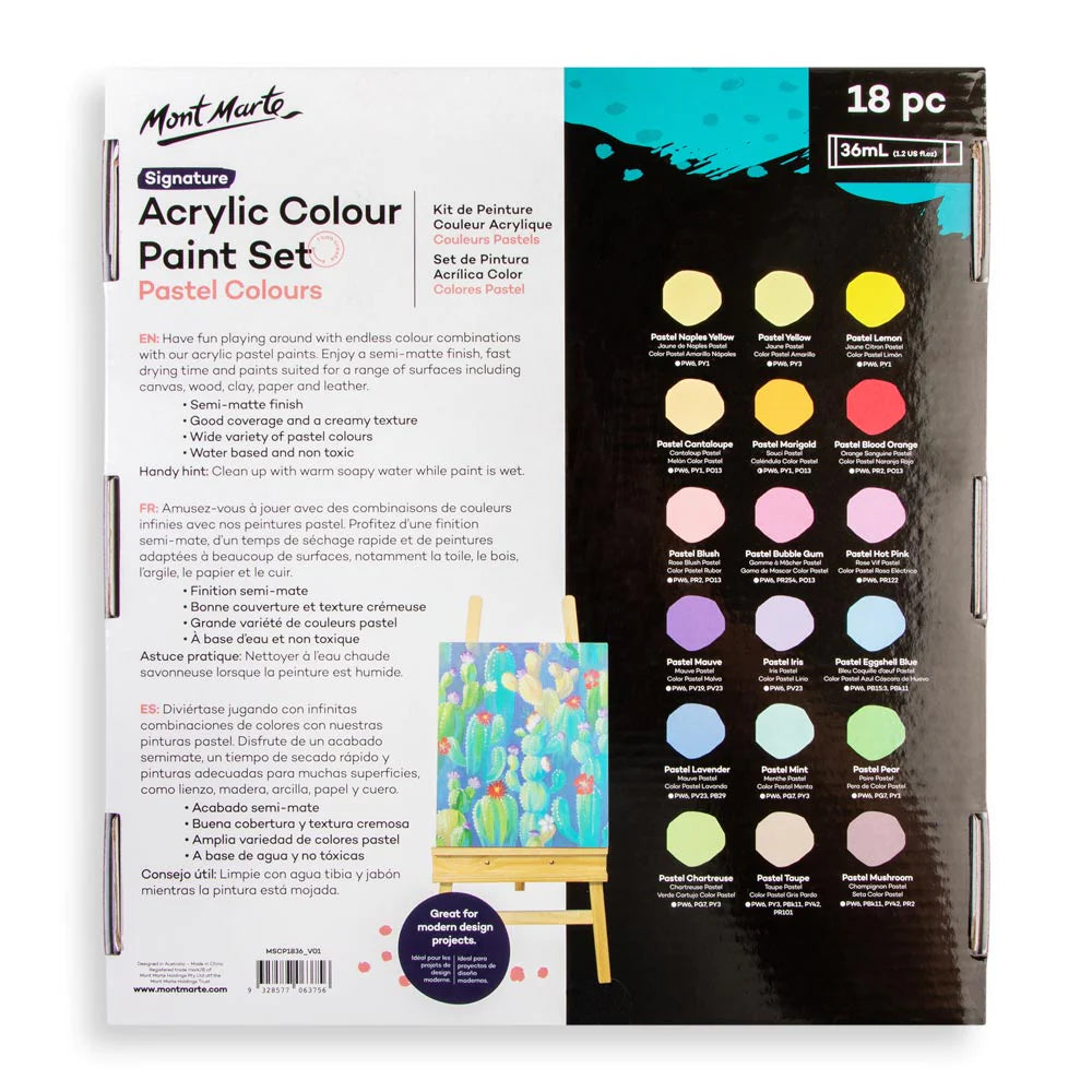 Mont Marte Acrylic Colour Pastel Paint Set Signature 18pc x 36ml (1.2 ...